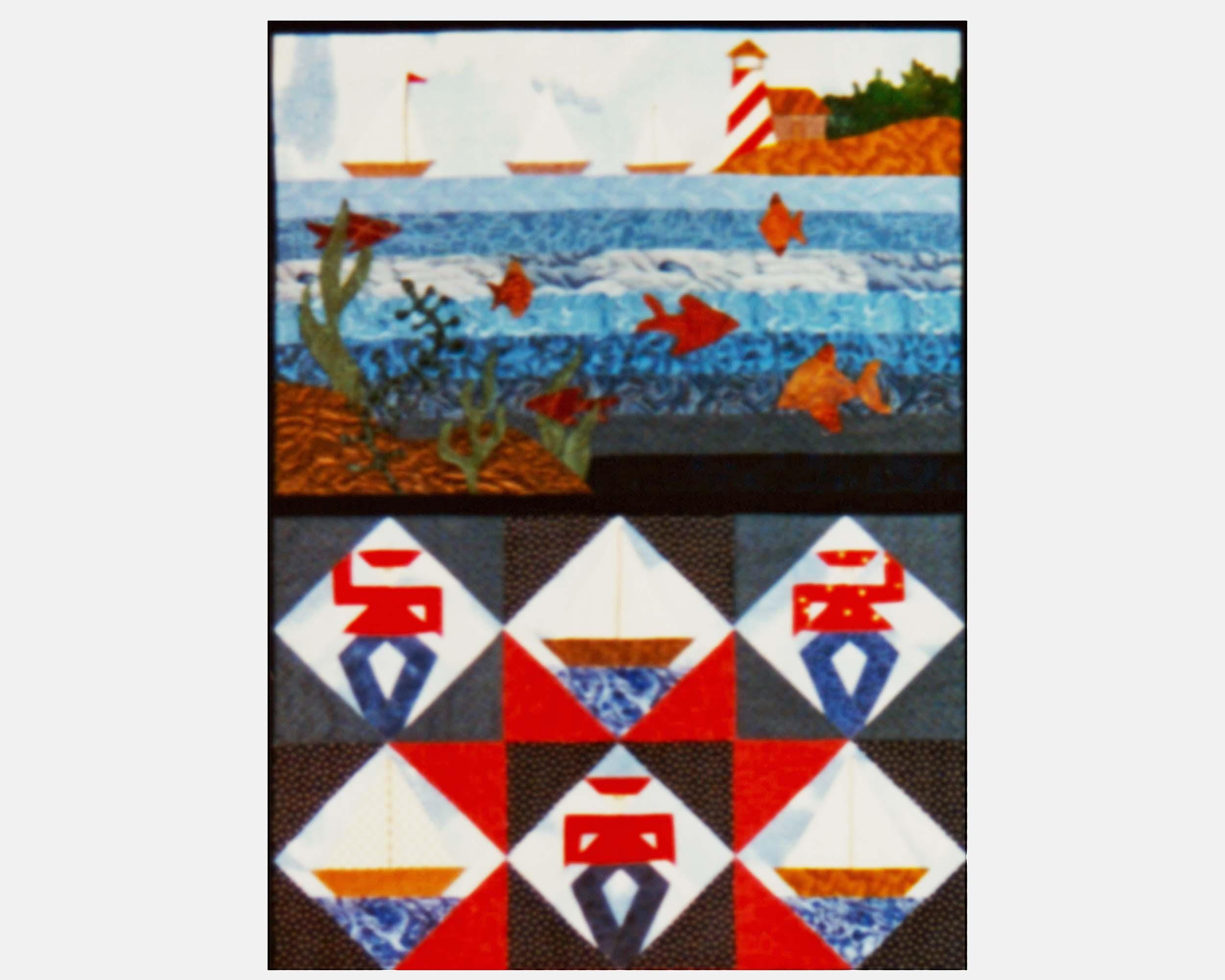 Nautical Quilt Pattern With Ocean, Fish, Sailboats, Lighthouse ...