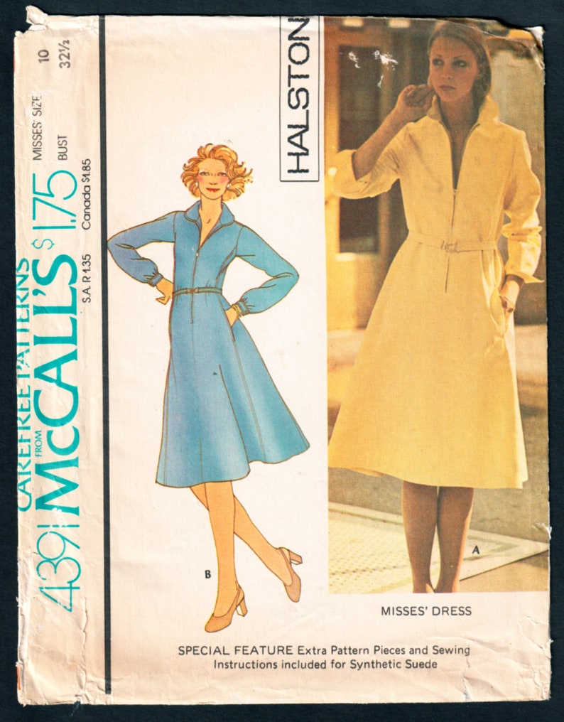 70s Halston Dress Pattern: Zip Front, Fit Flared, Mccalls 4391 (UNCUT ...
