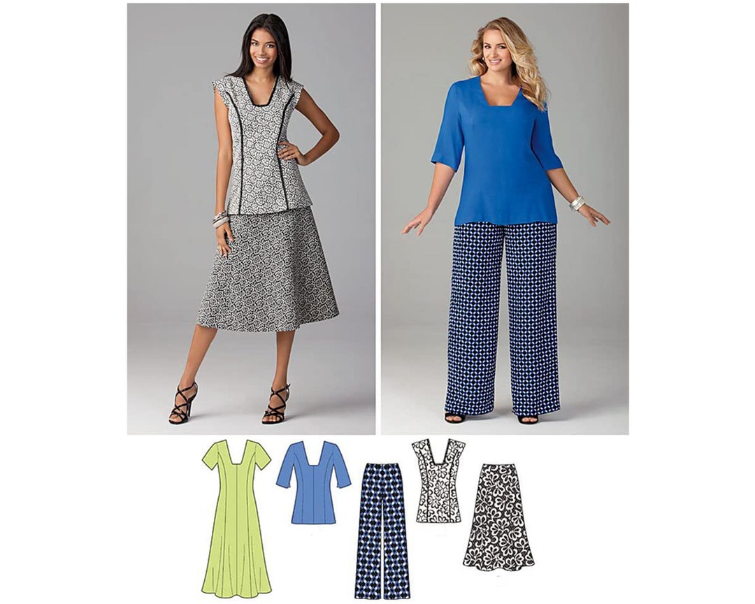 Sewing Pattern Fit Flare Dress, Pullover Top, Skirt, Palazzo Pants ...