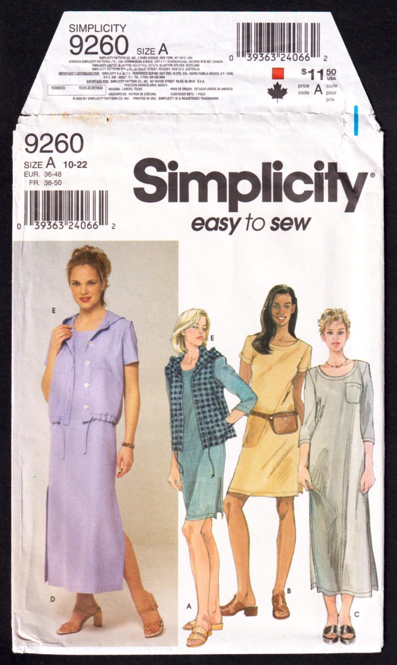 T Shirt Dress Pattern, Knee or Maxi Length & Hooded Vest, Easy to Sew ...