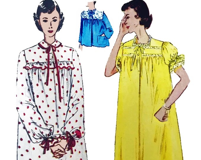 Sewing Pattern for Vintage Bed Jacket & Nightgown, Easy Simplicity 3388 ...