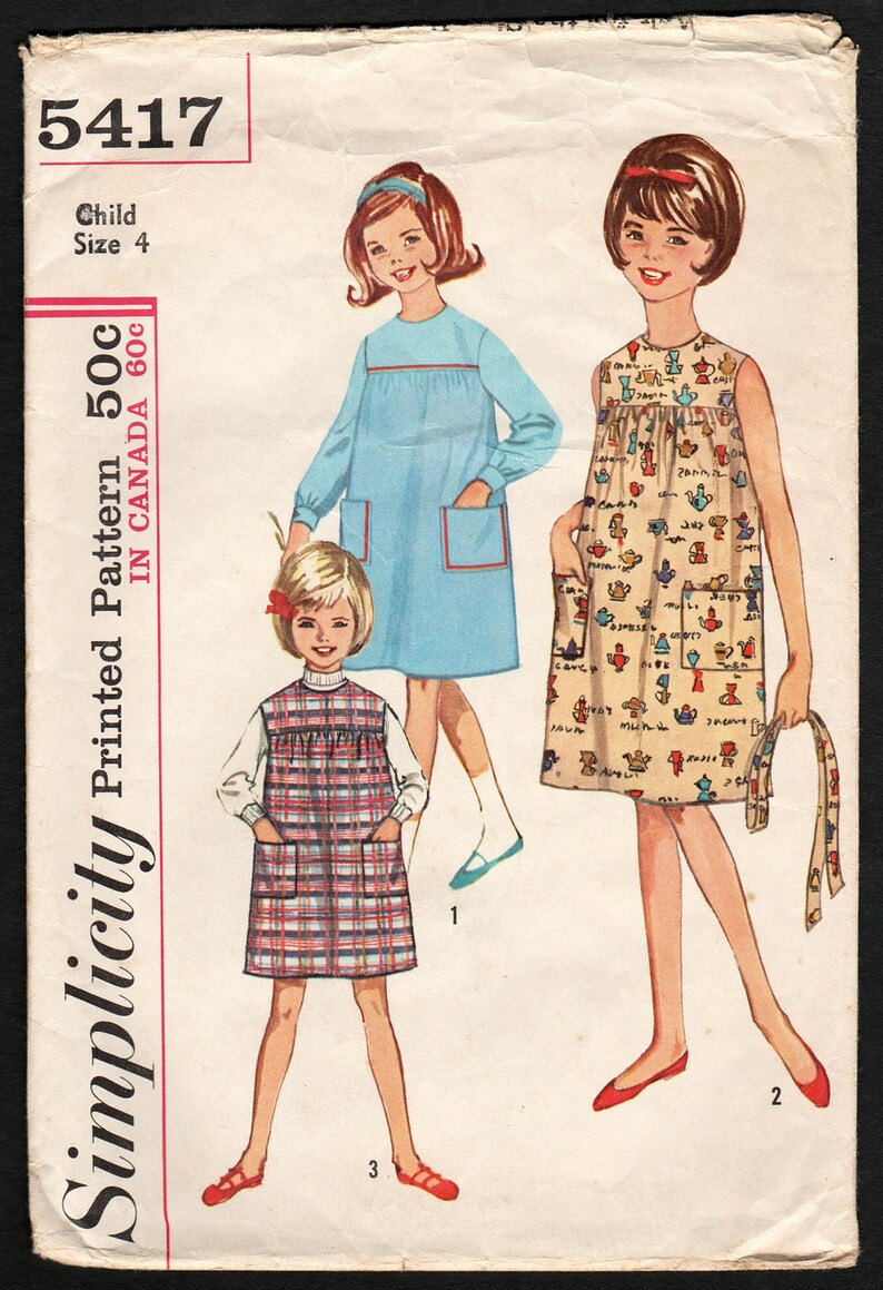 60s Girls Smock Dress or Jumper Sewing Pattern, Simplicity 5417 - Etsy