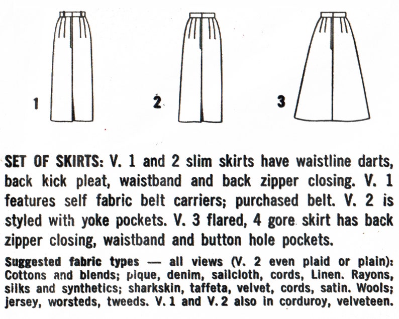 1950s Skirt Pattern, Straight Slim Skirt or Flared Gored Skirt ...