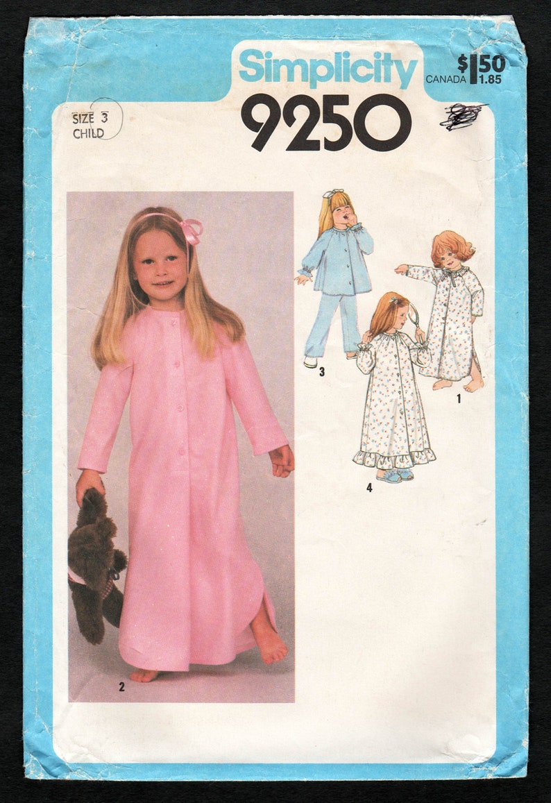 Toddler Pajama Pattern With Nightgown & Robe, Vintage 1970s Simplicity ...