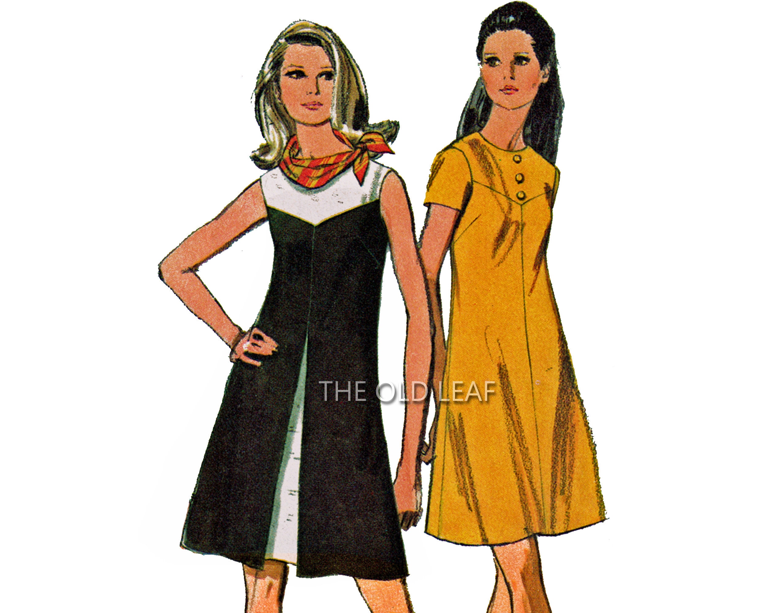 Mod 60s Dress Pattern With Shaped Yoke, Optional Inverted Pleat ...