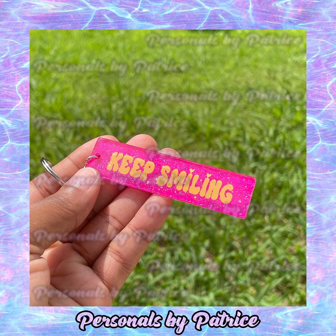 Keep Smiling Keychain | Pocket Pep Talk | Pink Glitter Resin Gift ...