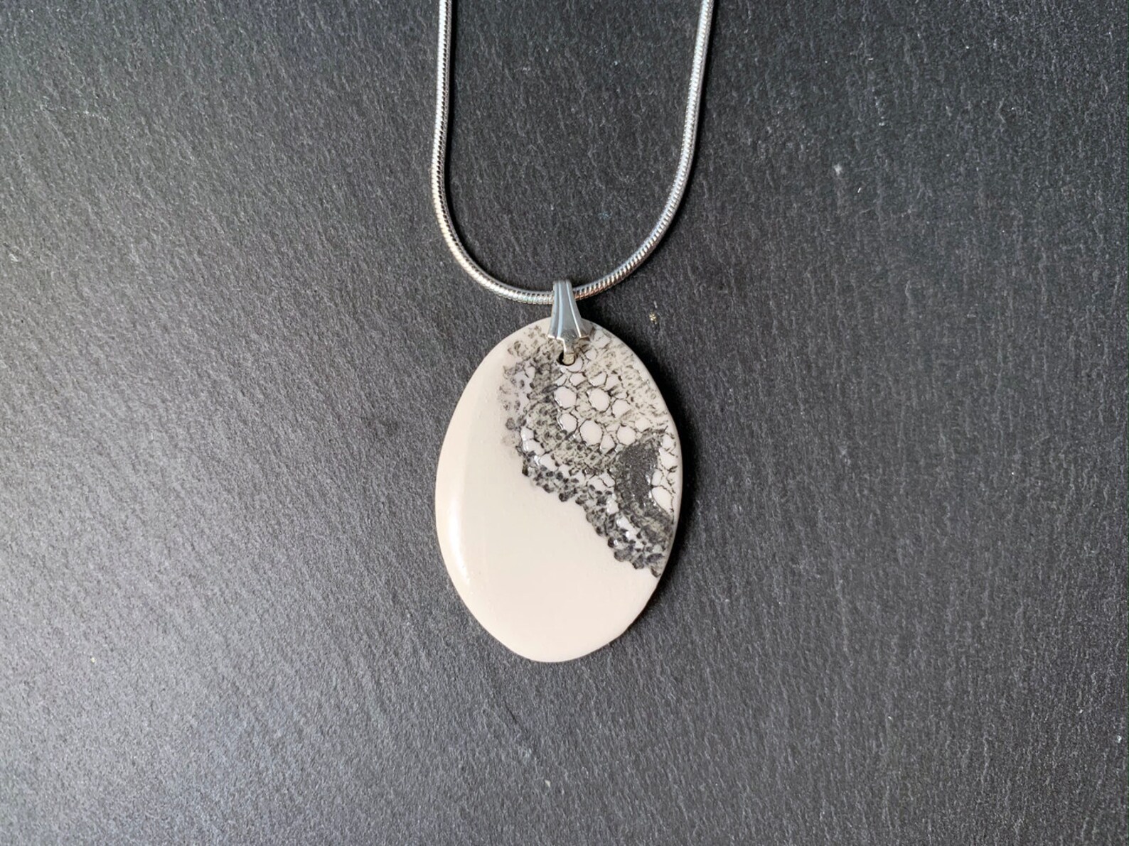 Lace Pendant Black Oval lace necklace ceramic jewellery | Etsy