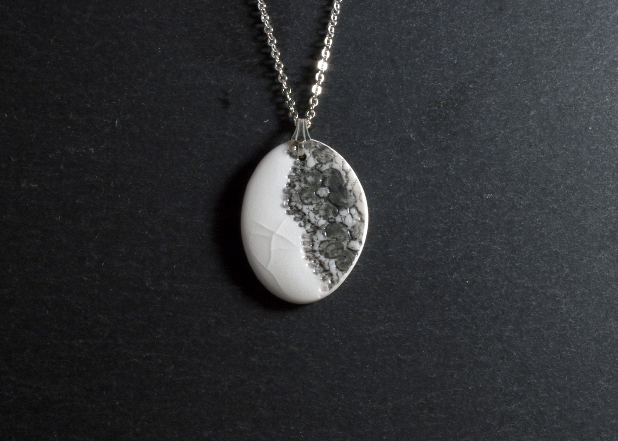 Lace Pendant Black, Oval, Lace Necklace, Ceramic Jewellery, Lace ...