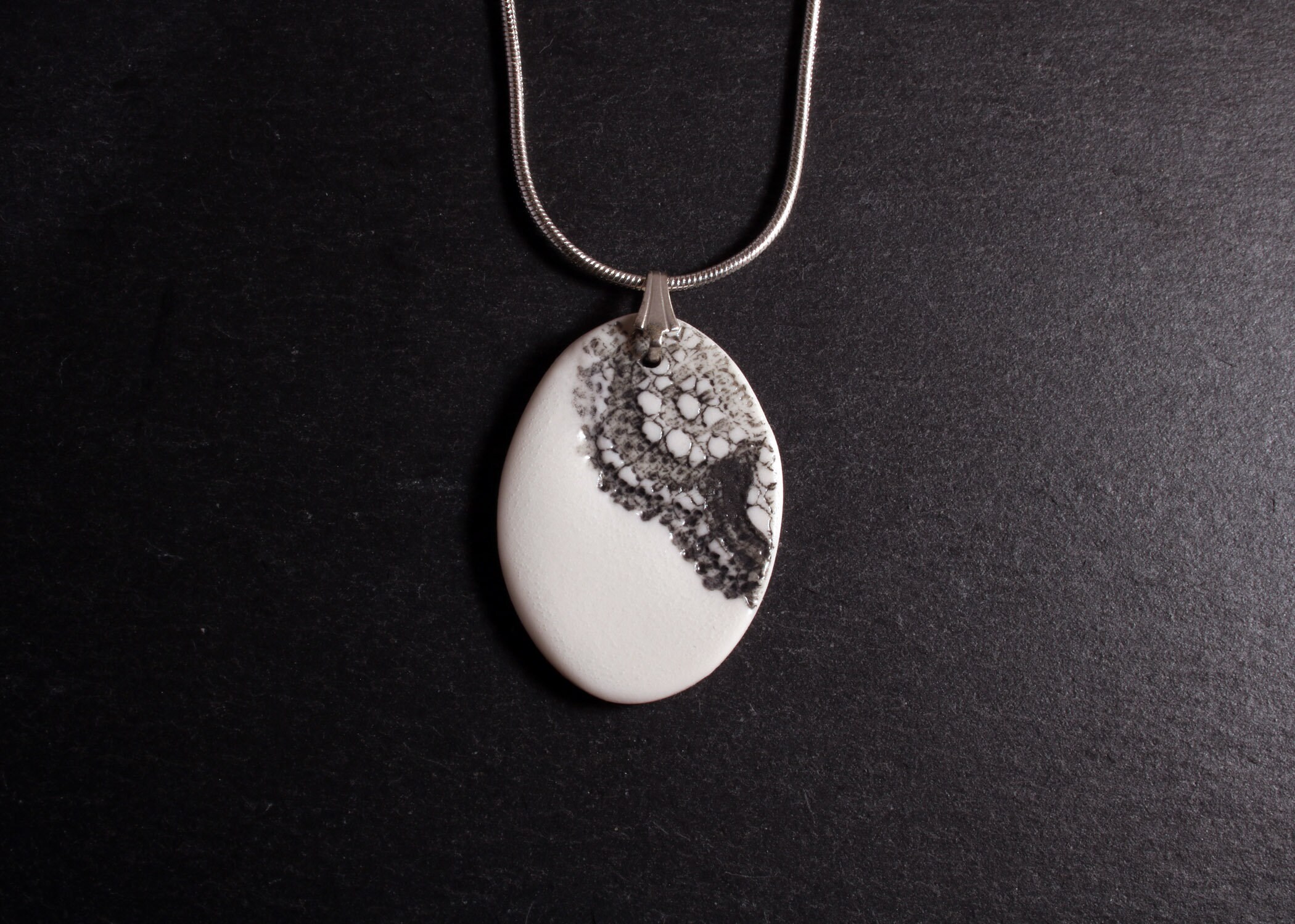 Lace Pendant Black, Oval, Lace Necklace, Ceramic Jewellery, Lace ...