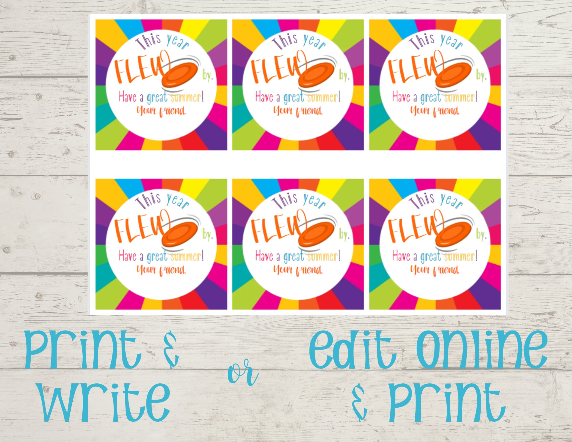 Editable Frisbee Favor Tag , Year Flew by Tag , End of School Tag ...