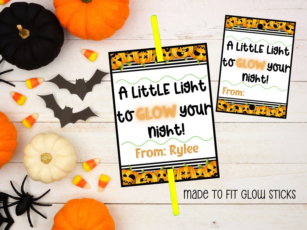 Editable Halloween Gift Tag , Glow Stick Gift Tag , Gift Tag for ...