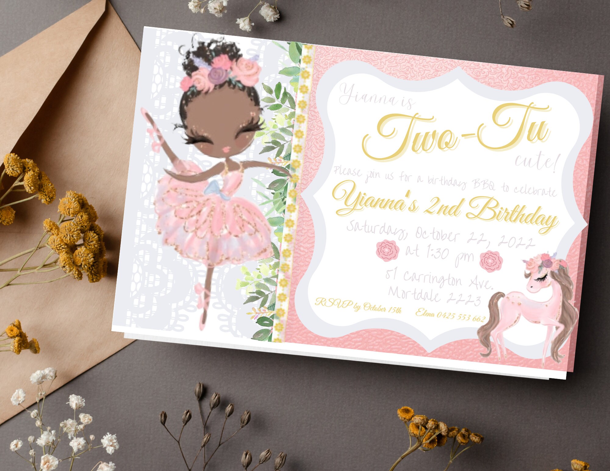 Editable Two-tu Cute Birthday Party Invitation, Two-tu Cute Invitation ...