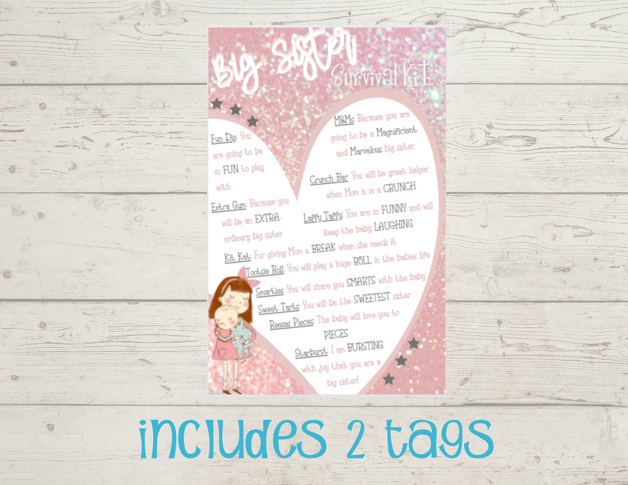 Editable Big Sister Survival Kit Tag , Big Sister , Sibling Survival ...