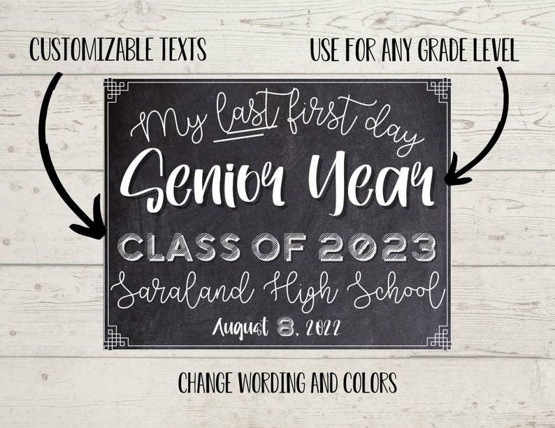 Last First Day of School Sign, Editable Photo Prop Sign, Senior Year ...