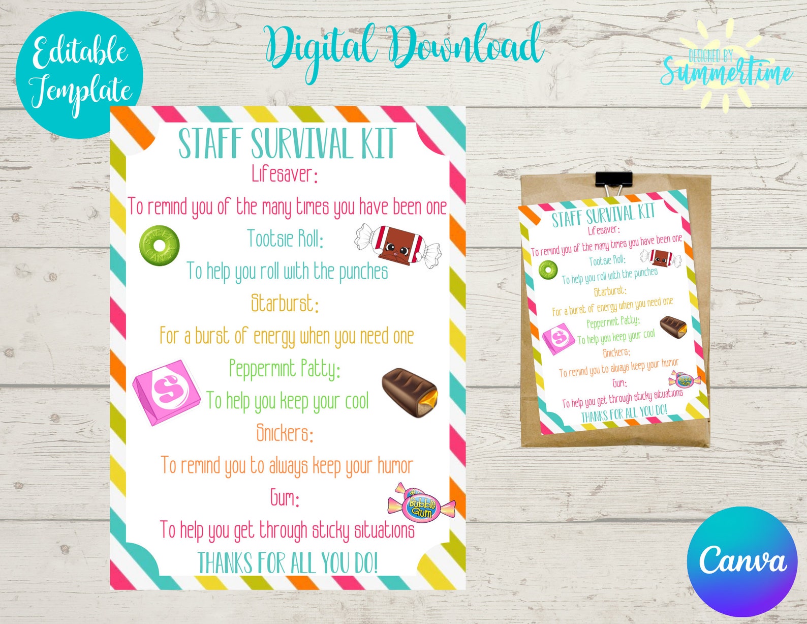 Editable Staff Survival Kit Tag, Staff Appreciation, Printable, Candy ...