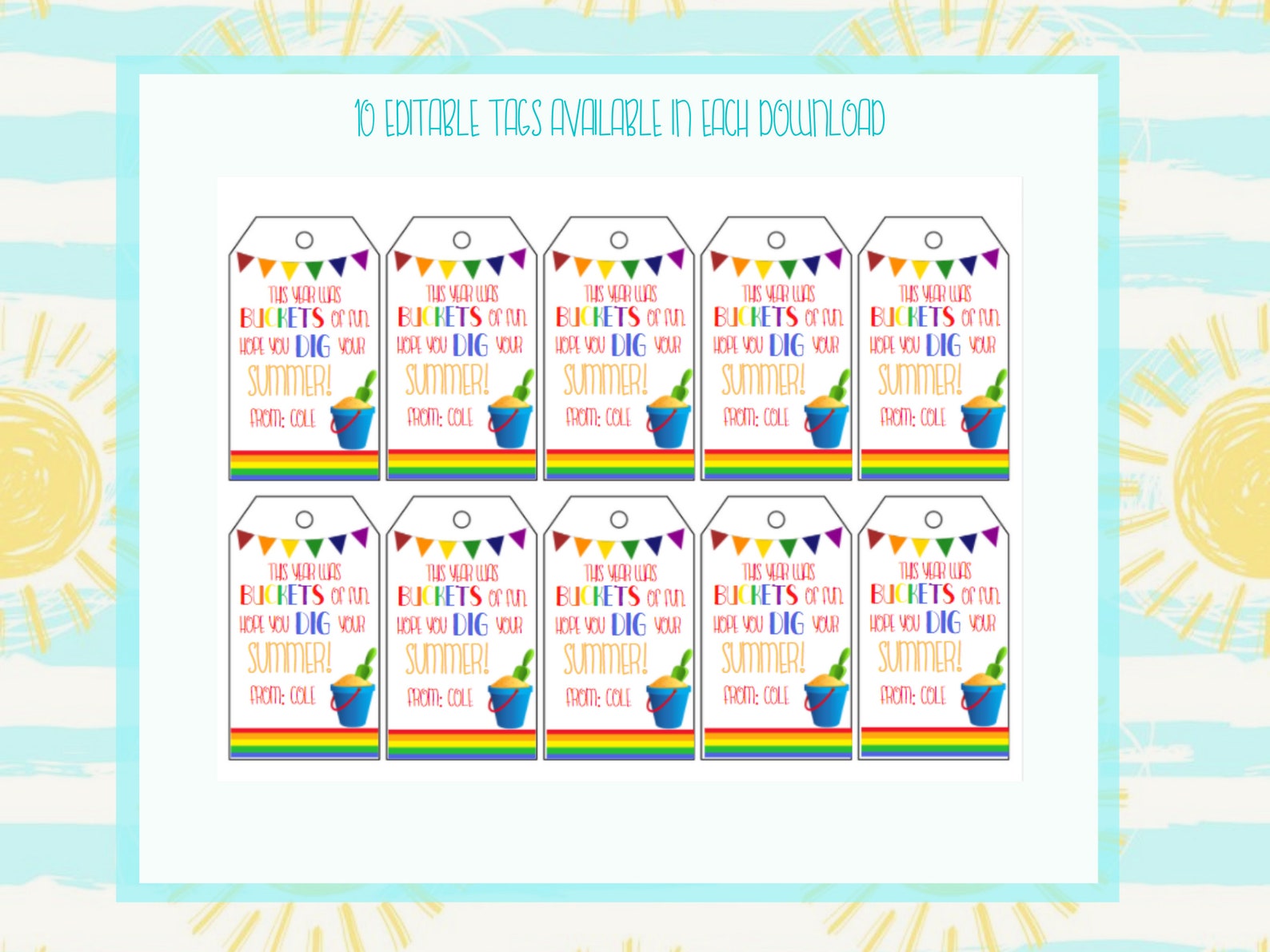 Editable End of Year Gift Tag Buckets of Fun Tag End of | Etsy