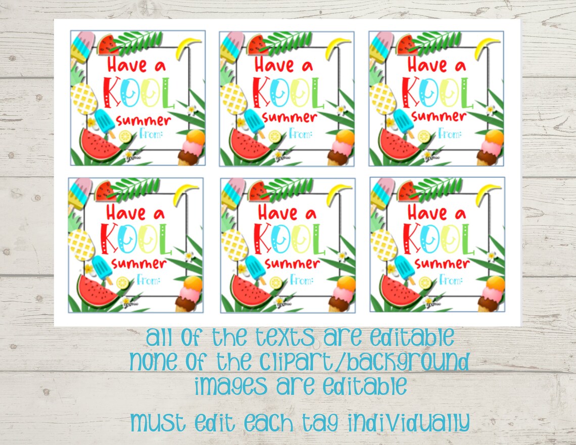 Editable End of Year Gift Tag , Kool/cool Summer Tag , End of Year Gift ...