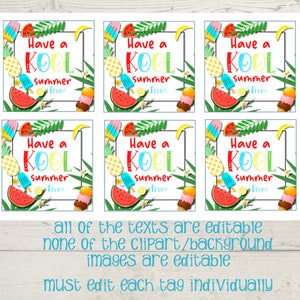 Editable End of Year Gift Tag , Kool/cool Summer Tag , End of Year Gift ...