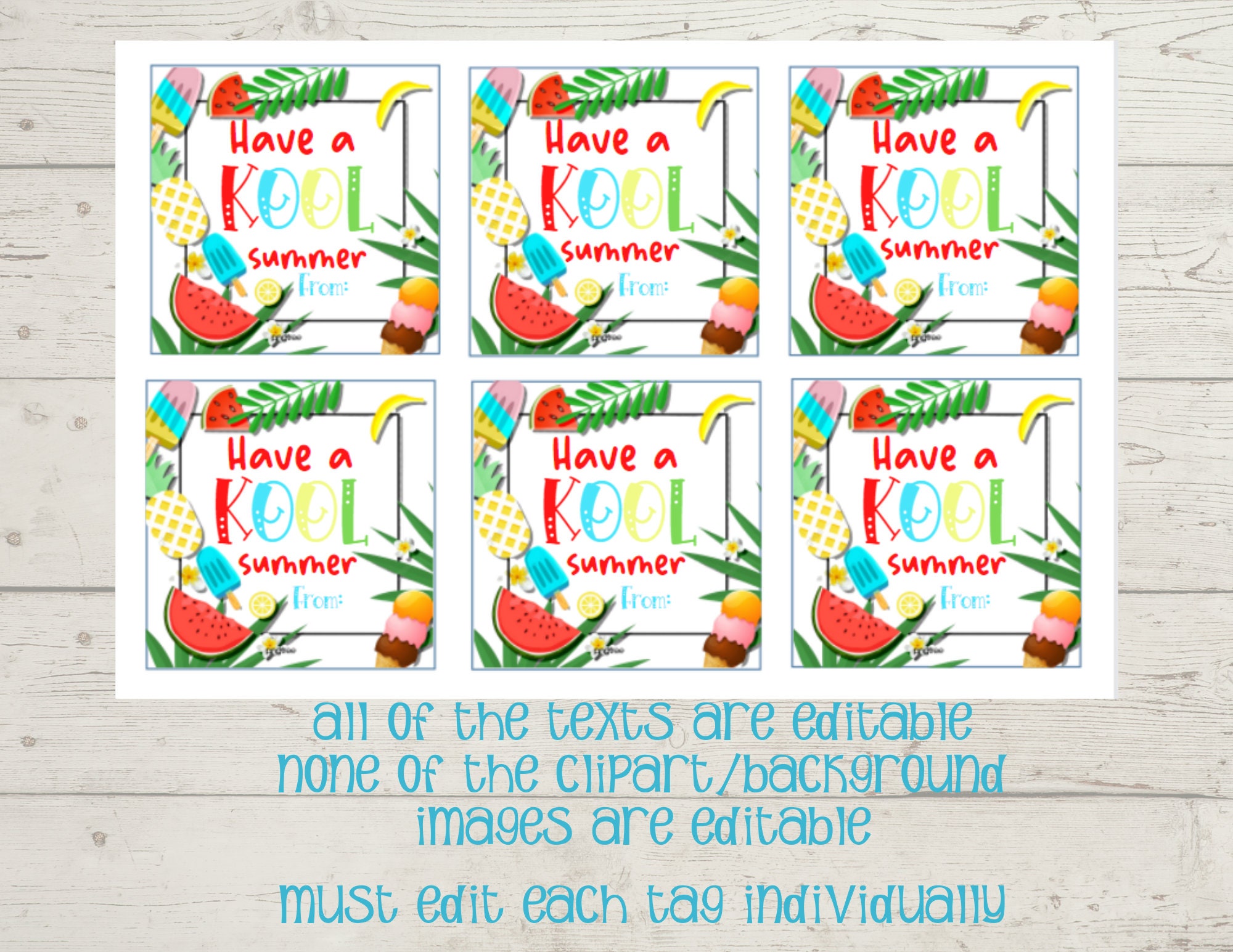 Editable End of Year Gift Tag , Kool/cool Summer Tag , End of Year Gift ...