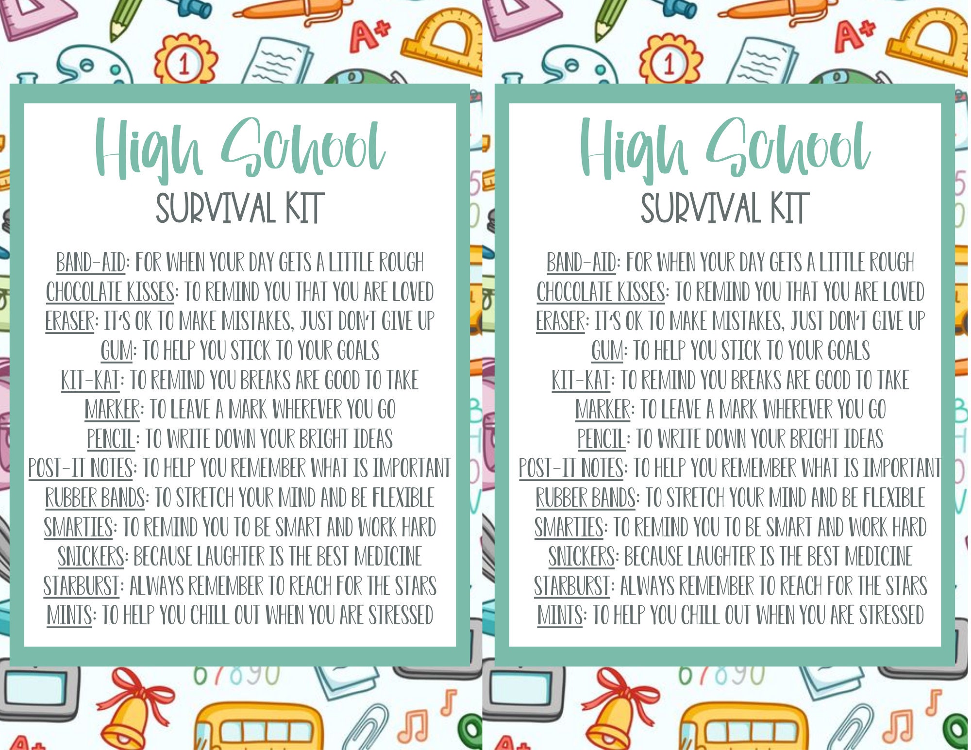 Editable High School Survival Kit Tag , Printable Digital Gift Tag ...