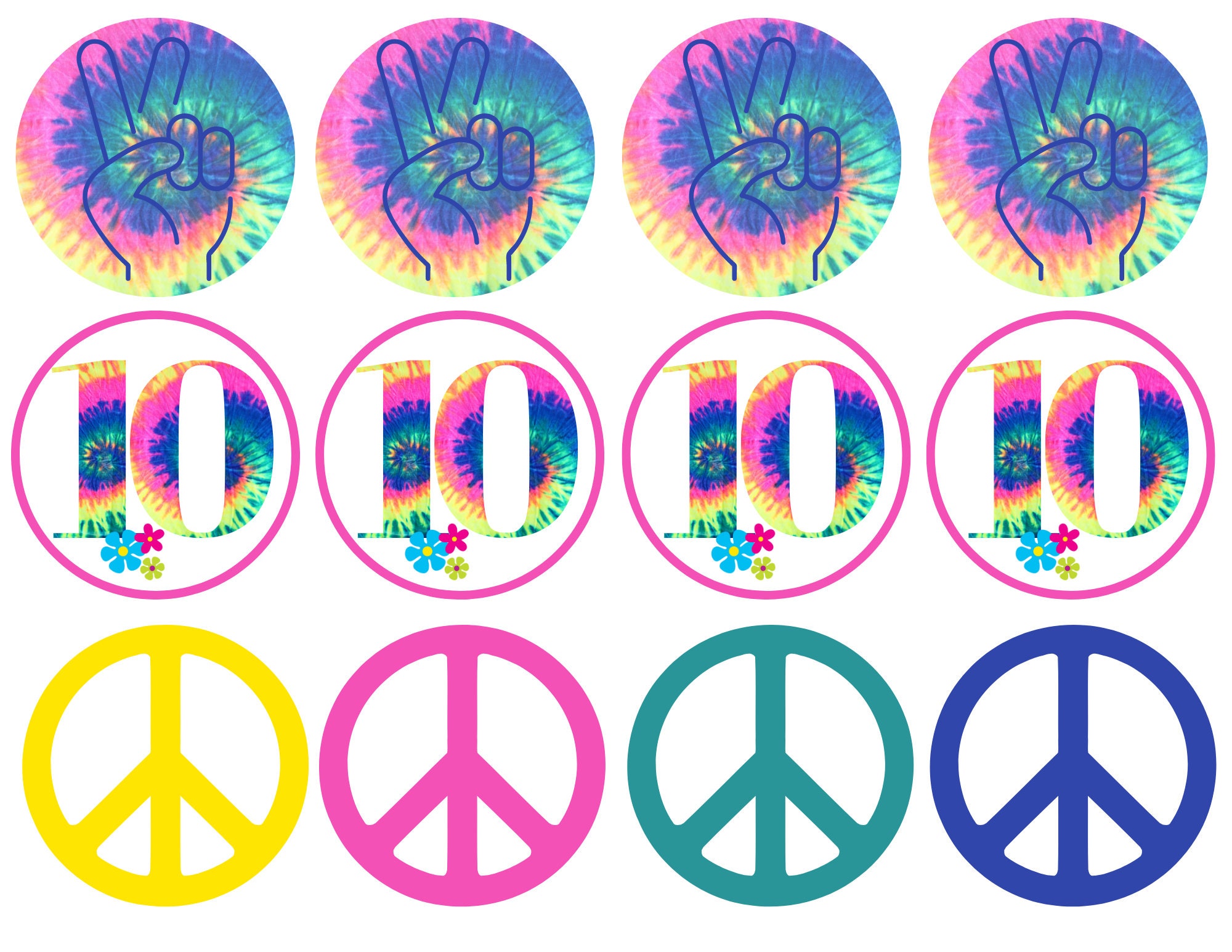 Editable Peace Out Birthday Bundle Invitation and Cupcake Toppers, Tie ...