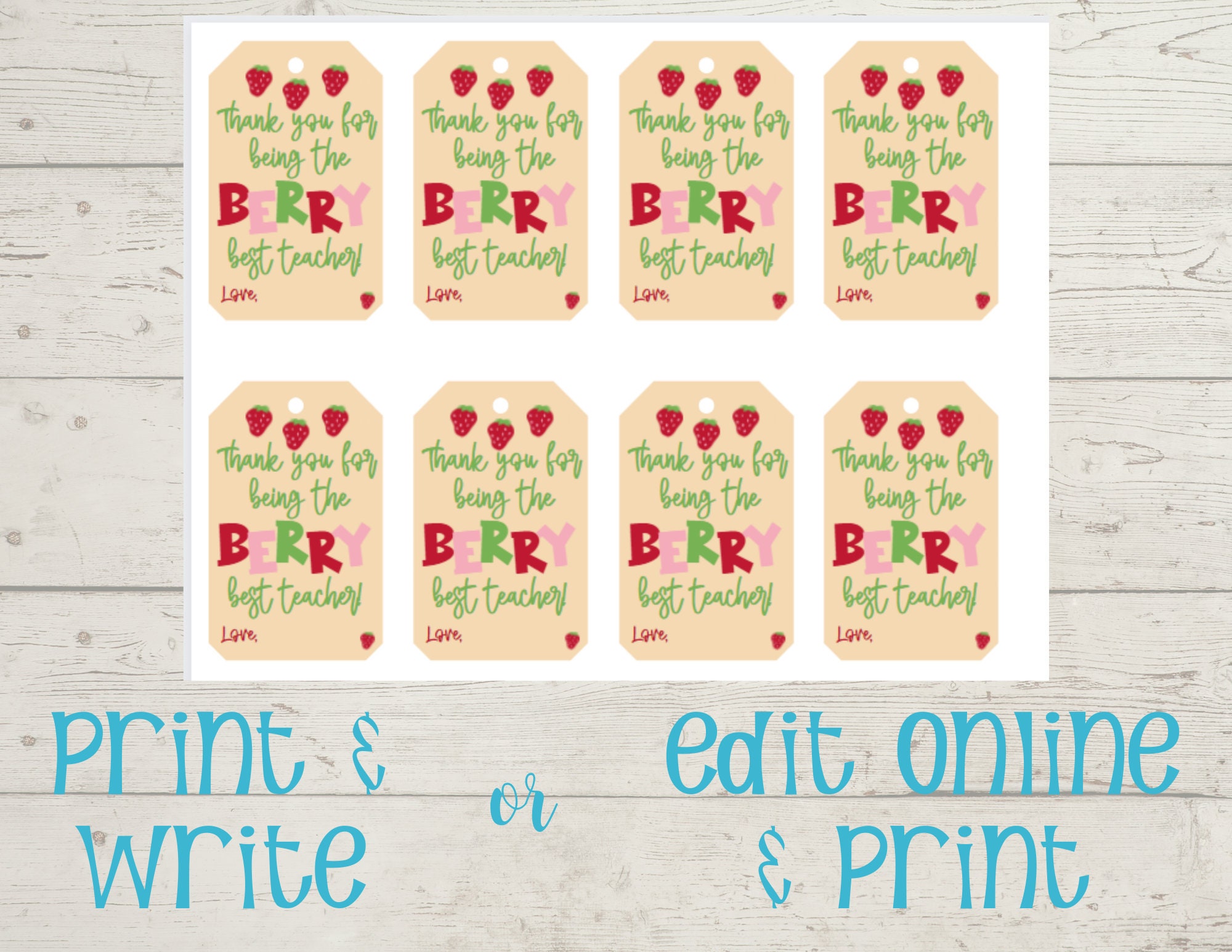 Editable Berry Favor Tag , Berry Sweet Summer Tag , End of School Tag ...