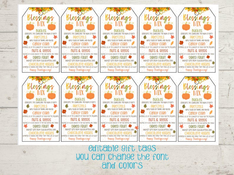 Editable Blessings Mix Fall Gift Tag for Students Teachers - Etsy