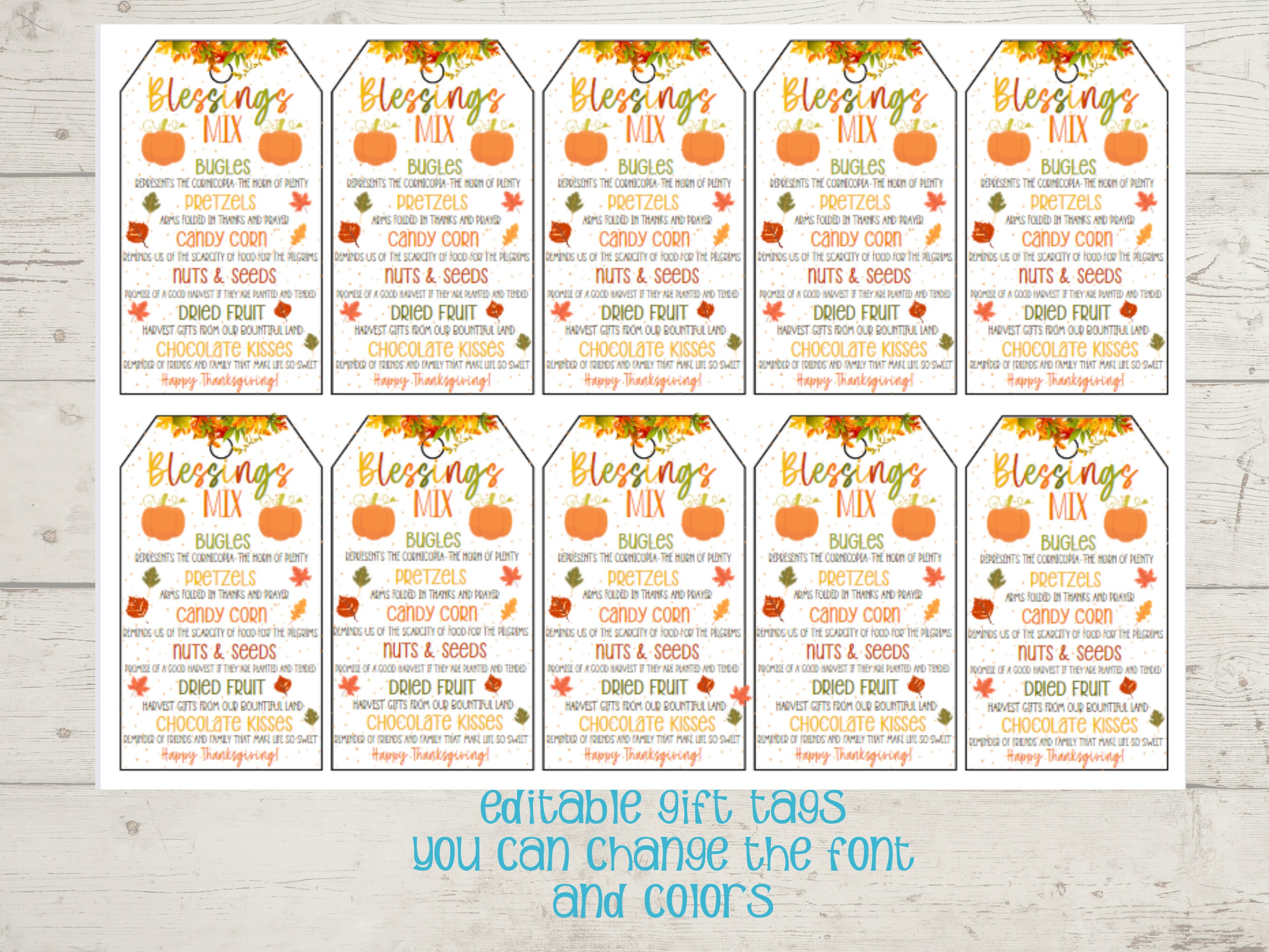 Editable Blessings Mix Fall Gift Tag for Students Teachers - Etsy