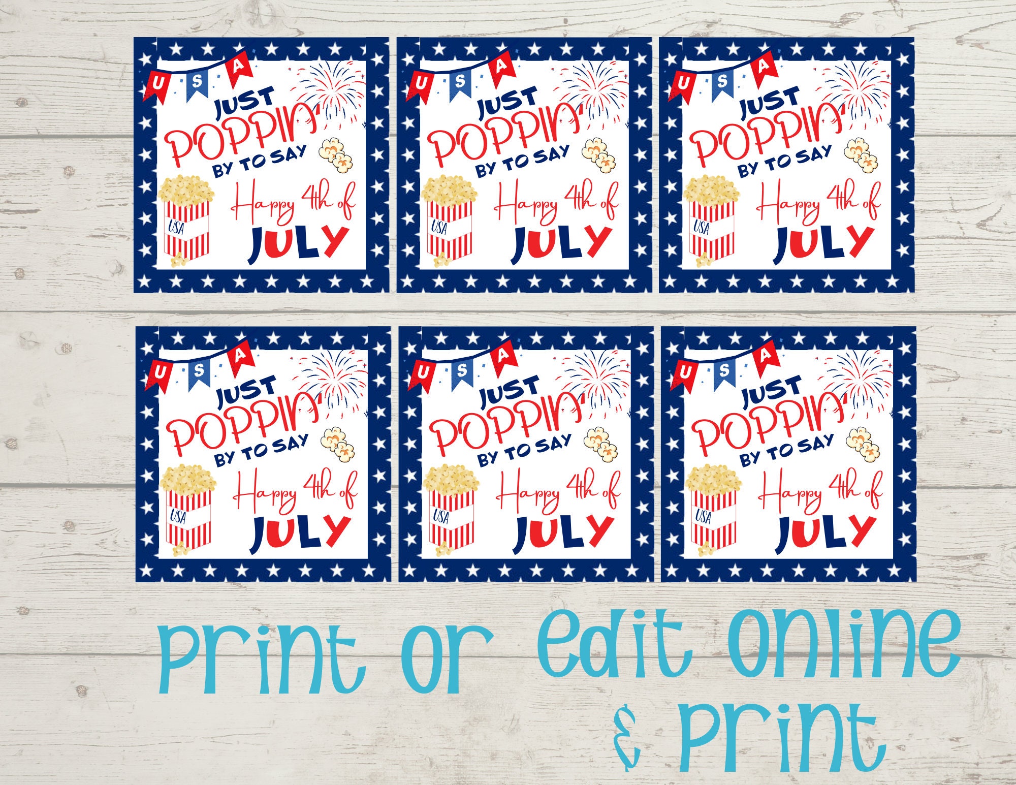 Editable Popcorn Fourth of July Gift Tag , 4th of July Favor Tag ...