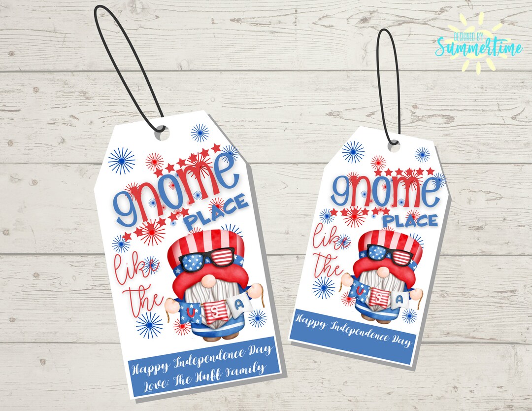 Editable Fourth of July Gift Tag , 4th of July Favor Tag Template,gnome ...