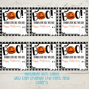 Editable Halloween Gift Tag , Boo Thanks for All You Do, Gift Tag for ...