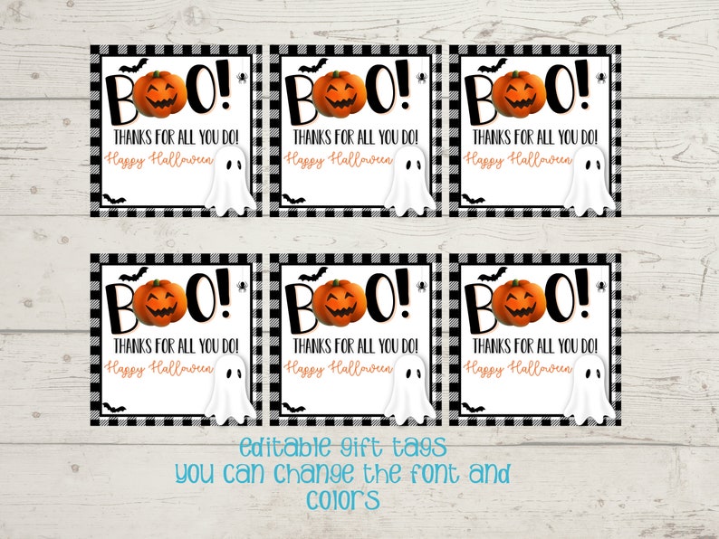 Editable Halloween Gift Tag , Boo Thanks for All You Do, Gift Tag for ...