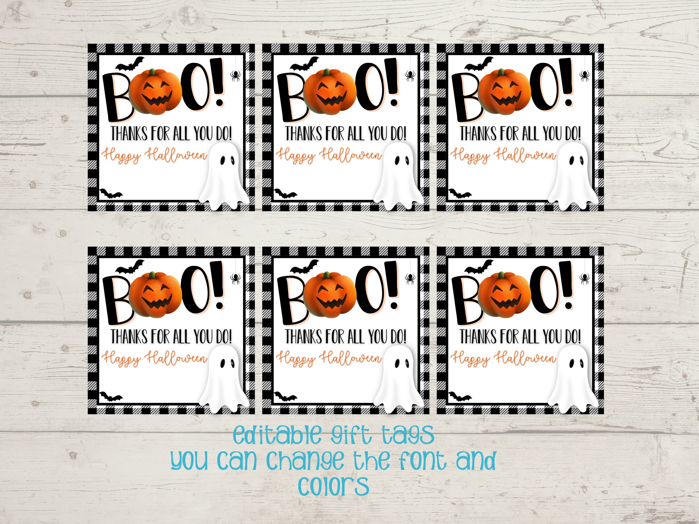 Editable Halloween Gift Tag , Boo Thanks for All You Do, Gift Tag for ...