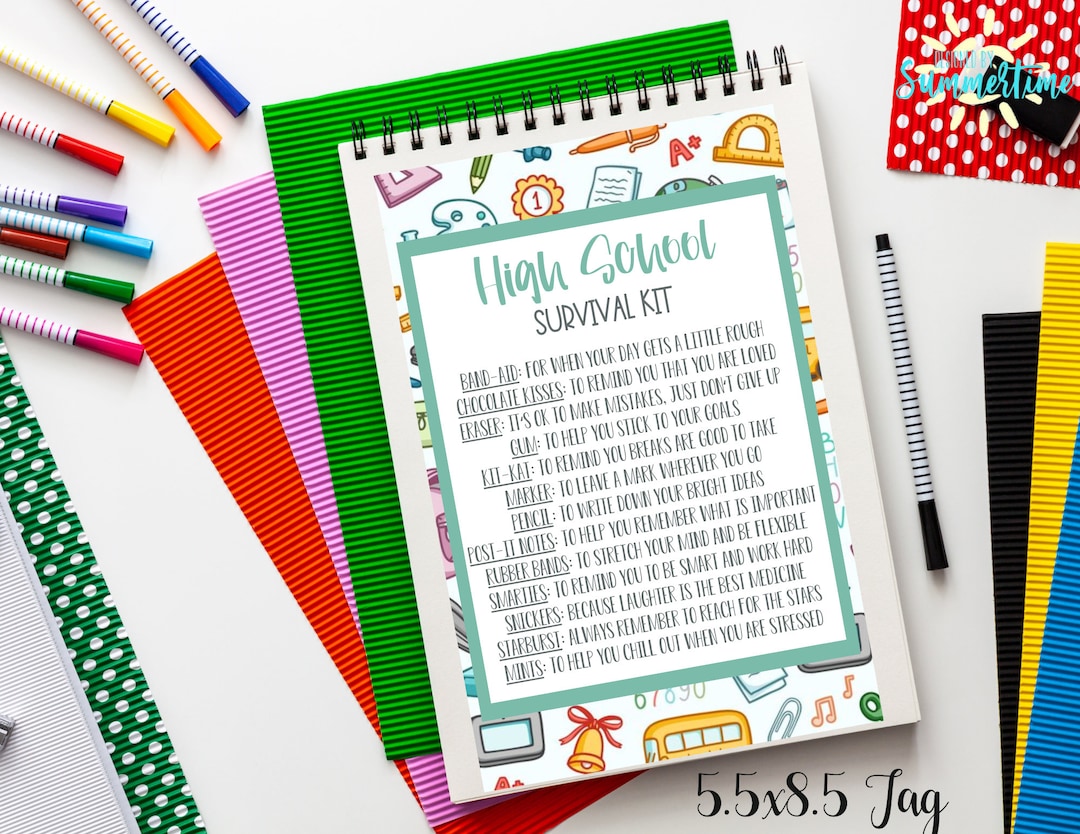 Editable High School Survival Kit Tag , Printable Digital Gift Tag ...