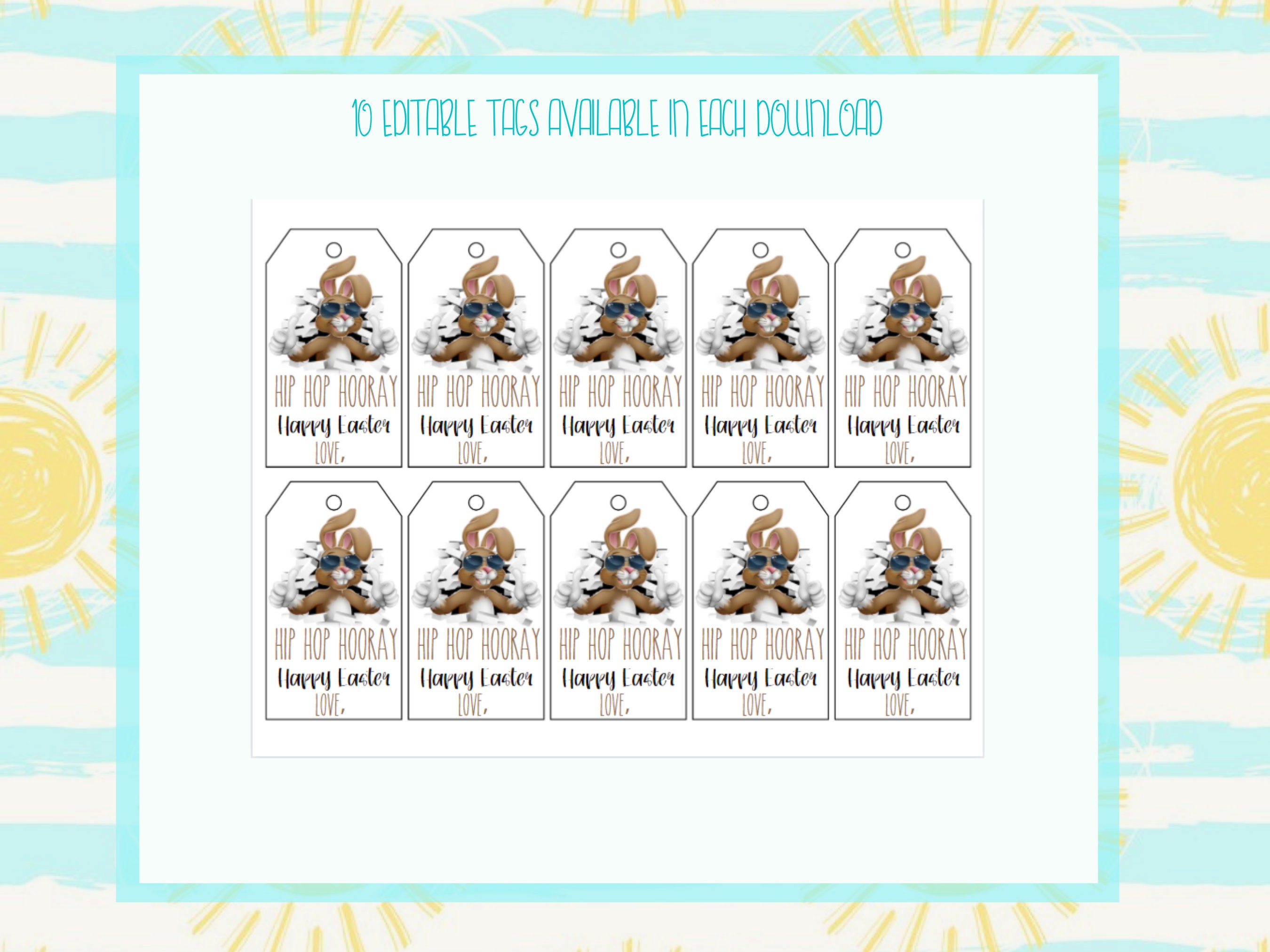 Editable Hip Hop Hooray Favor Tag , Hip Hop Hooray Tag , Easter Tag ...