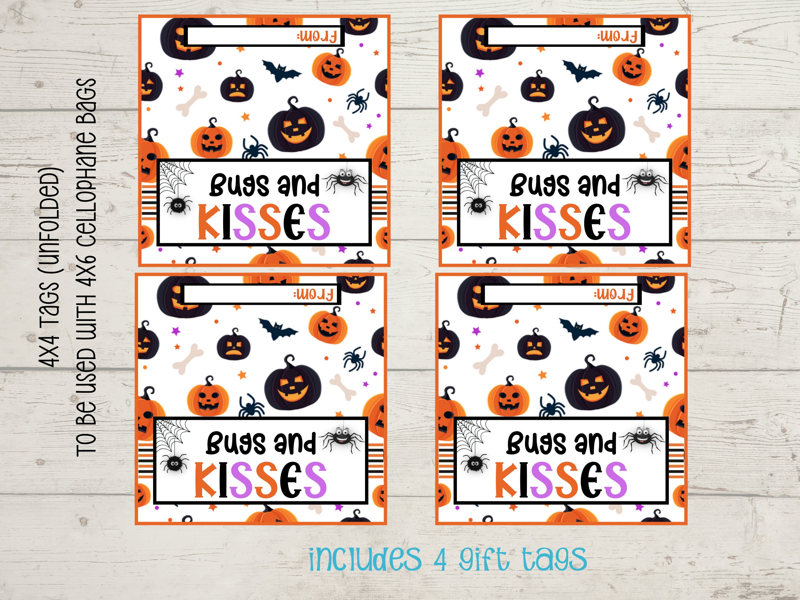 Editable Halloween Gift Tag , Bugs and Kisses, Gift Tag for Students ...