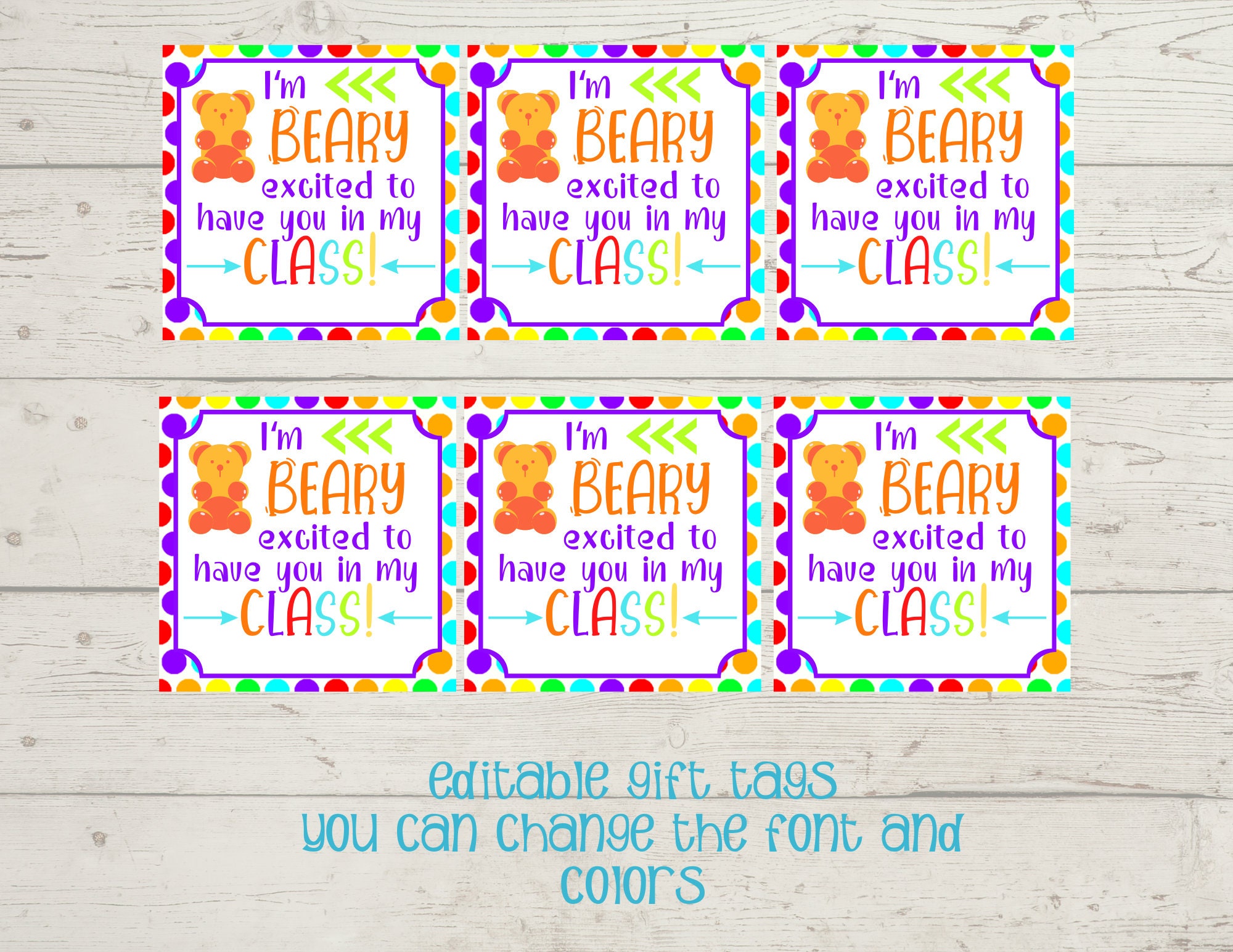 Editable Beginning of School Gift Tag , Gummy Bear Gift Tag , School ...