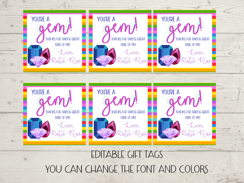 Editable You're A Gem Tag, Thank You Gift Tag for Students Teachers ...