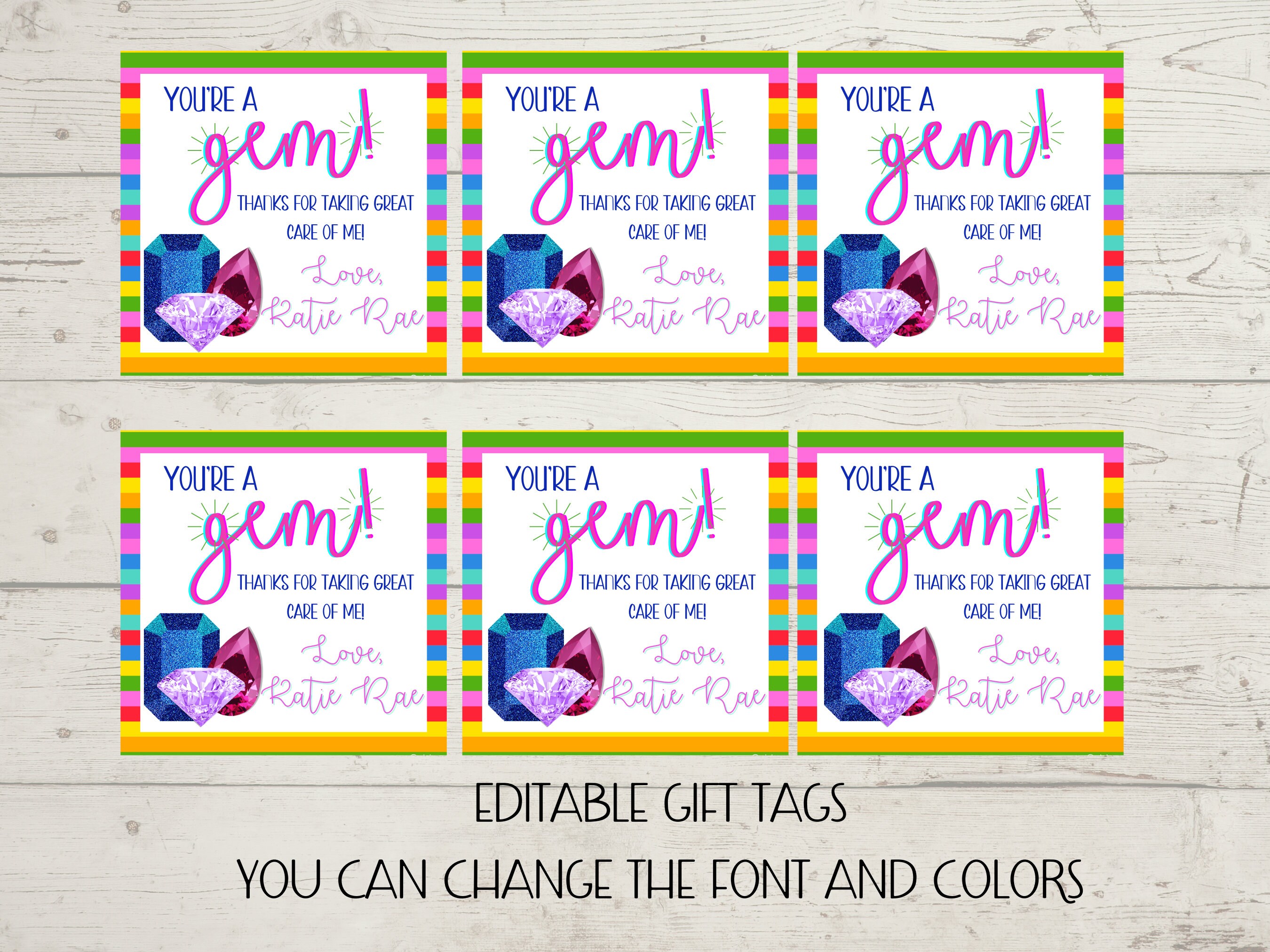 Editable You're A Gem Tag, Thank You Gift Tag for Students Teachers ...