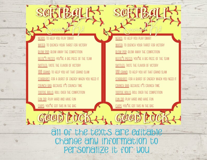 Editable Softball Survival Kit Tag Softball Camp Tryouts - Etsy