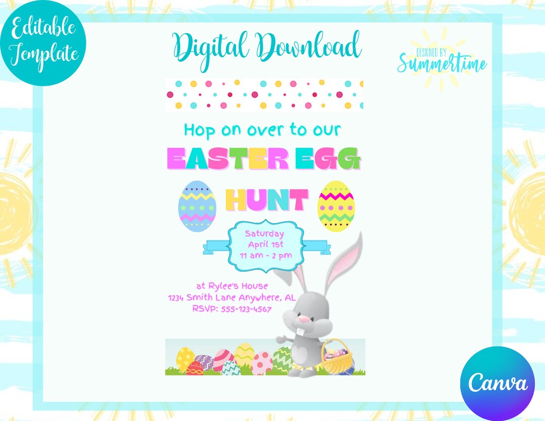 Editable Easter Egg Hunt Invitation , Easter Invitation , Egg Hunt ...