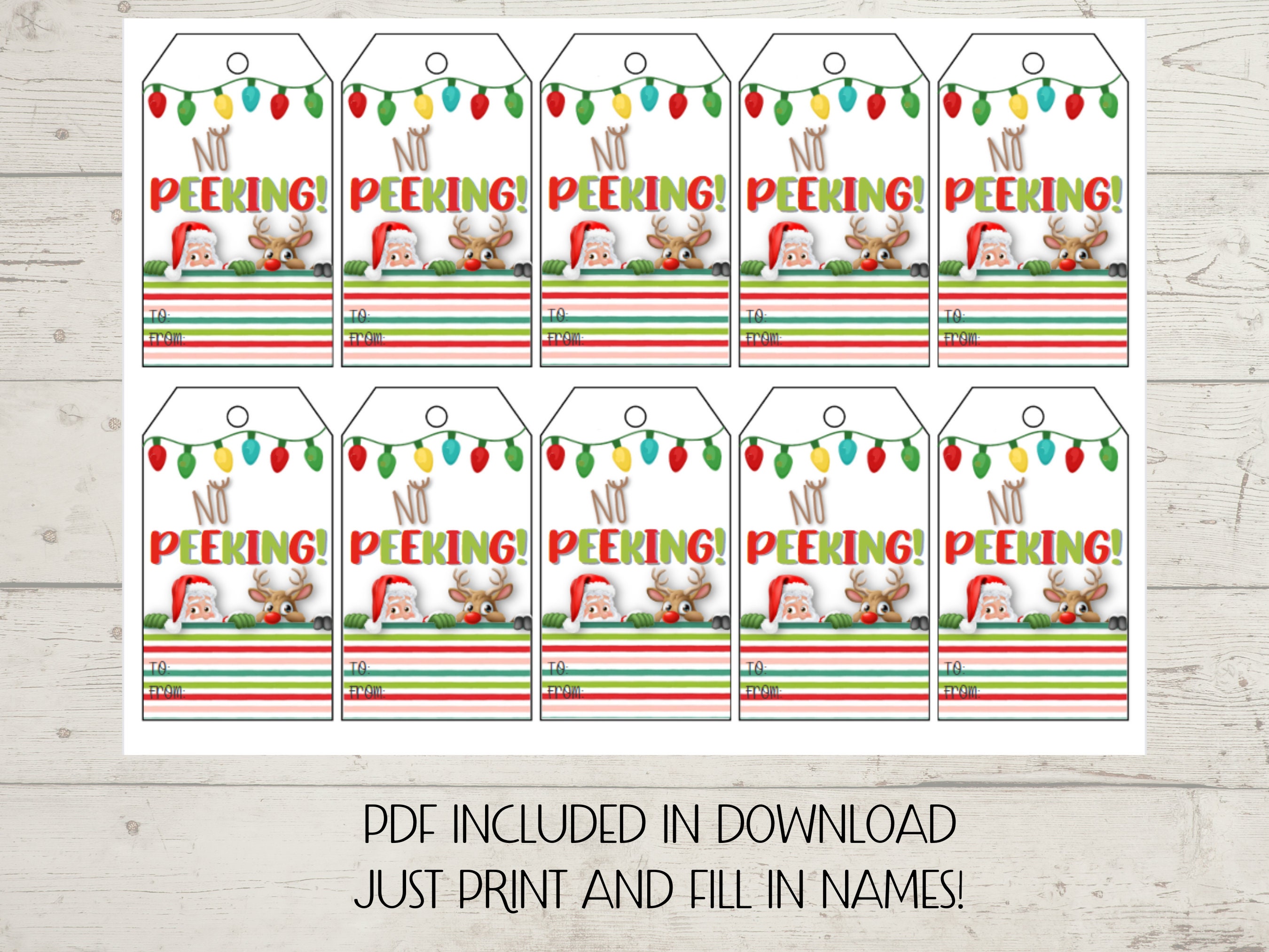 Editable Christmas Gift Tags, No Peeking Gift Tag, Santa Reindeer Tag ...