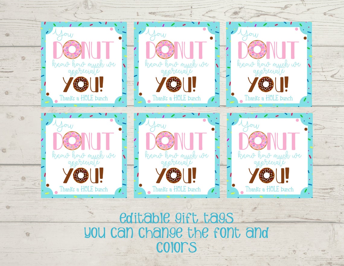 Editable Donut Gift Tag Donut Appreciation Tag Staff - Etsy