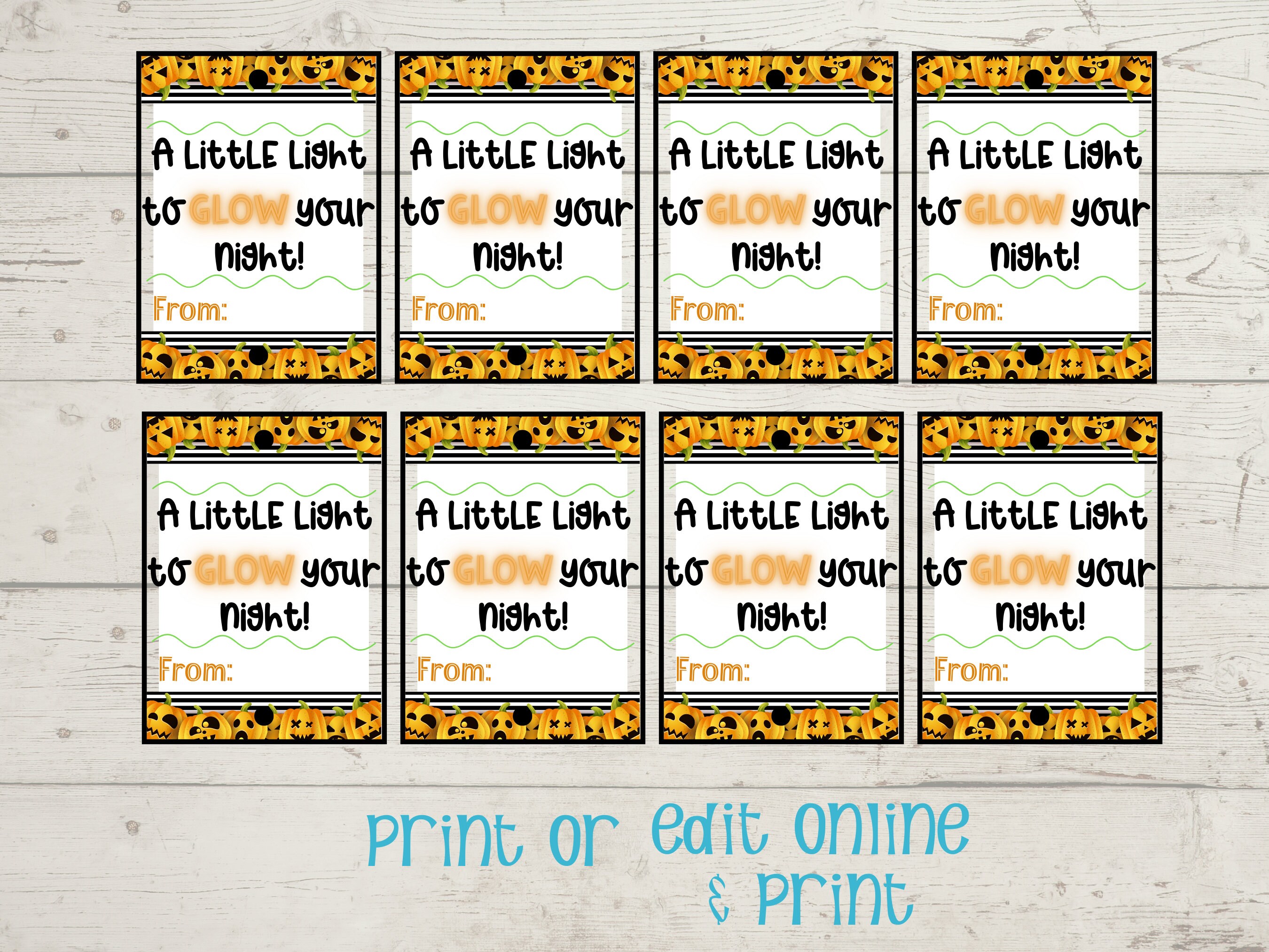 Editable Halloween Gift Tag , Glow Stick Gift Tag , Gift Tag for ...