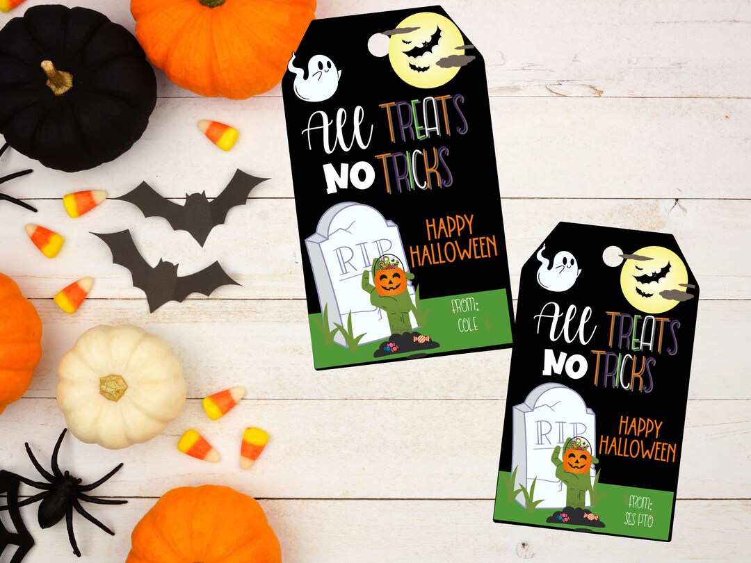 Editable Halloween Gift Tag , All Treats No Tricks , Gift Tag for ...