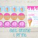 Editable Ice Cream Birthday Bundle Invitation and Cupcake Toppers ...