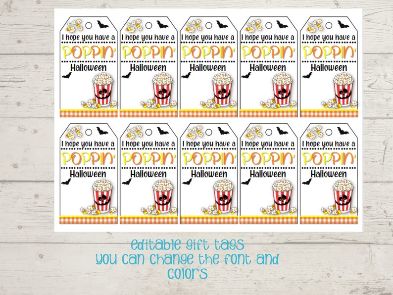 Editable Halloween Gift Tag , Poppinʻ Halloween , Popcorn Gift Tag for ...