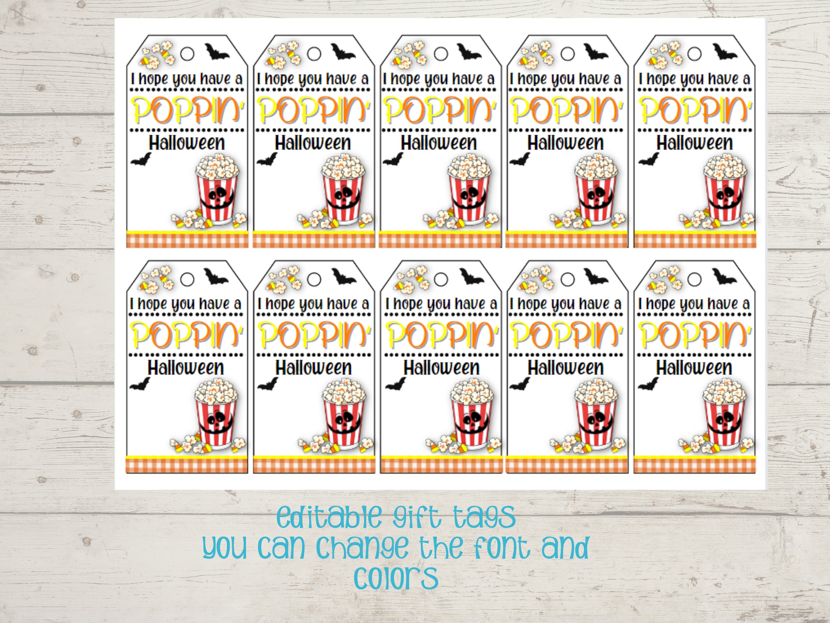 Editable Halloween Gift Tag , Poppinʻ Halloween , Popcorn Gift Tag for ...