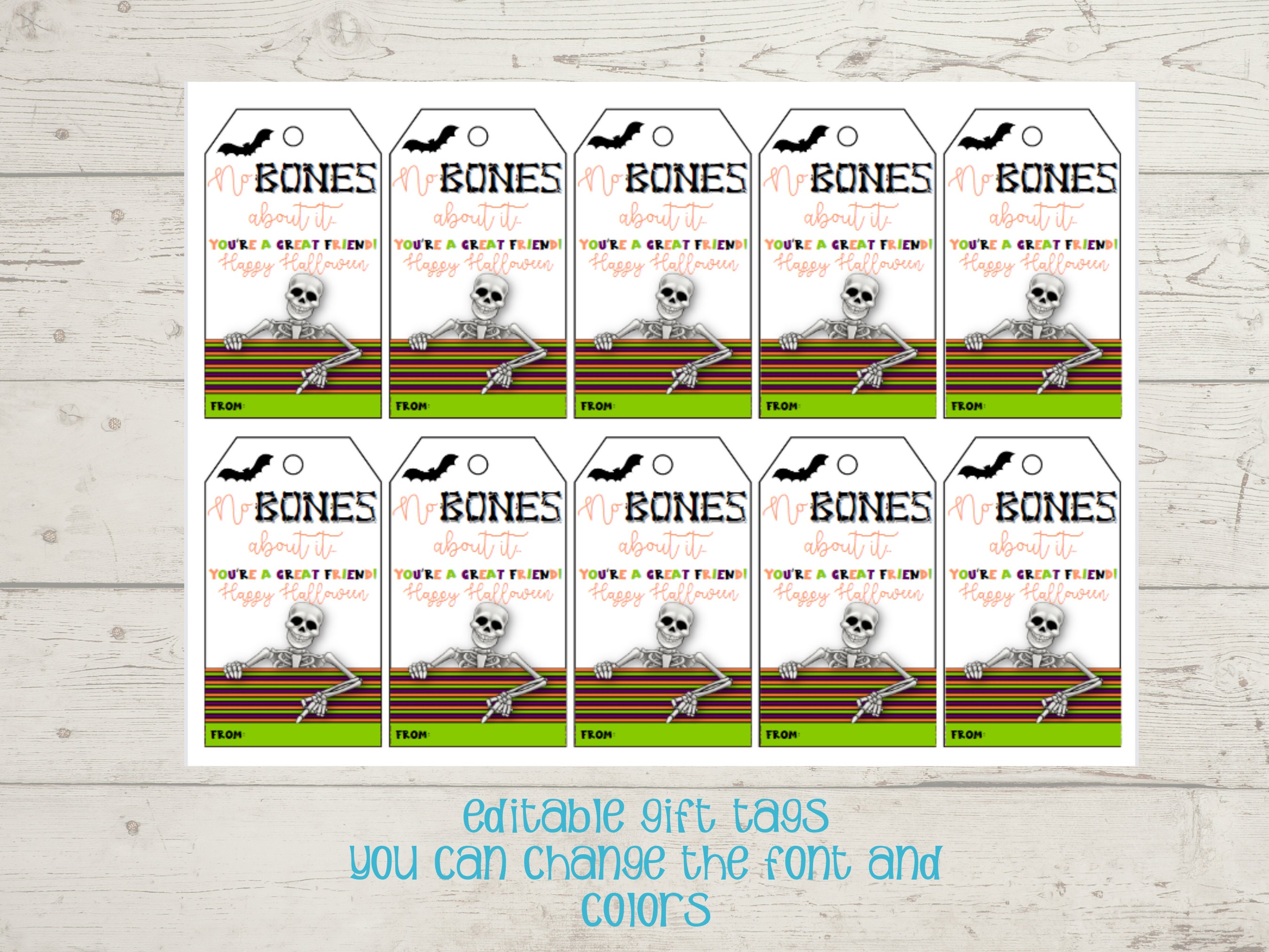 Editable Halloween Gift Tag , No Bones About It , Gift Tag for Students ...
