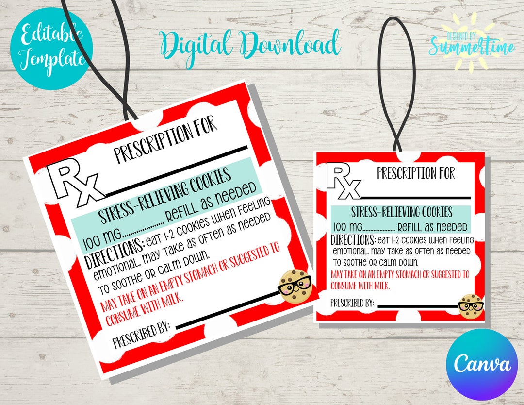 Editable RX Prescription Cookie Tag , Nurse Appreciation, Printable ...